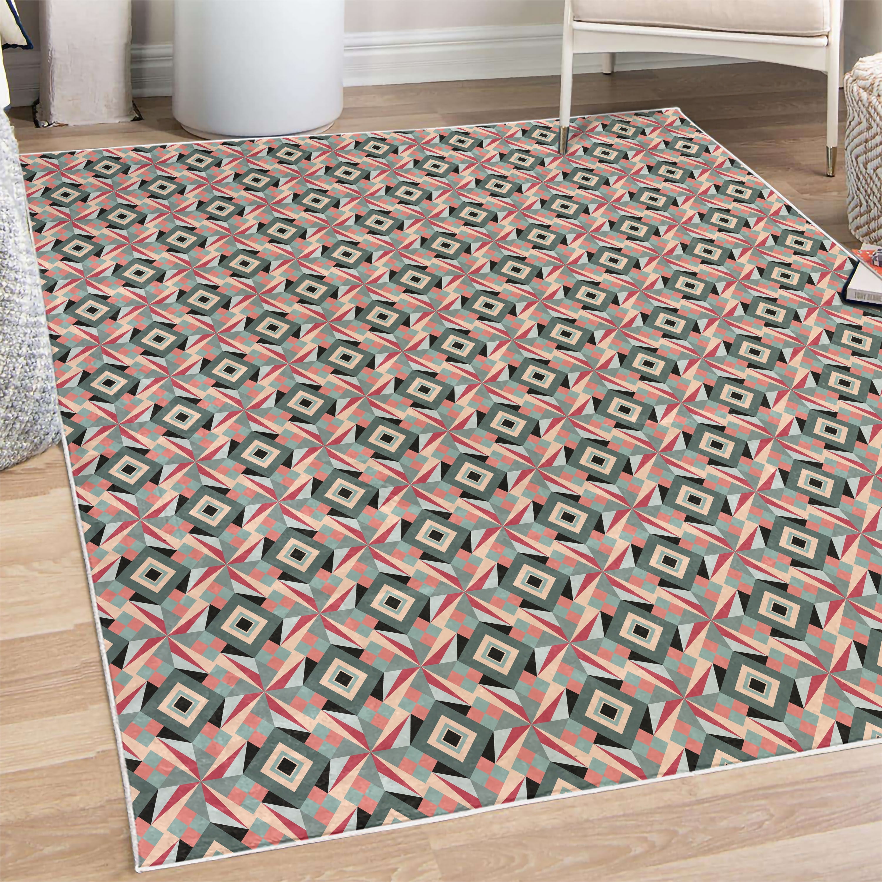 Modern Decorative Rug, Retro 60s 70s Vintage Geometrical Rounds ...