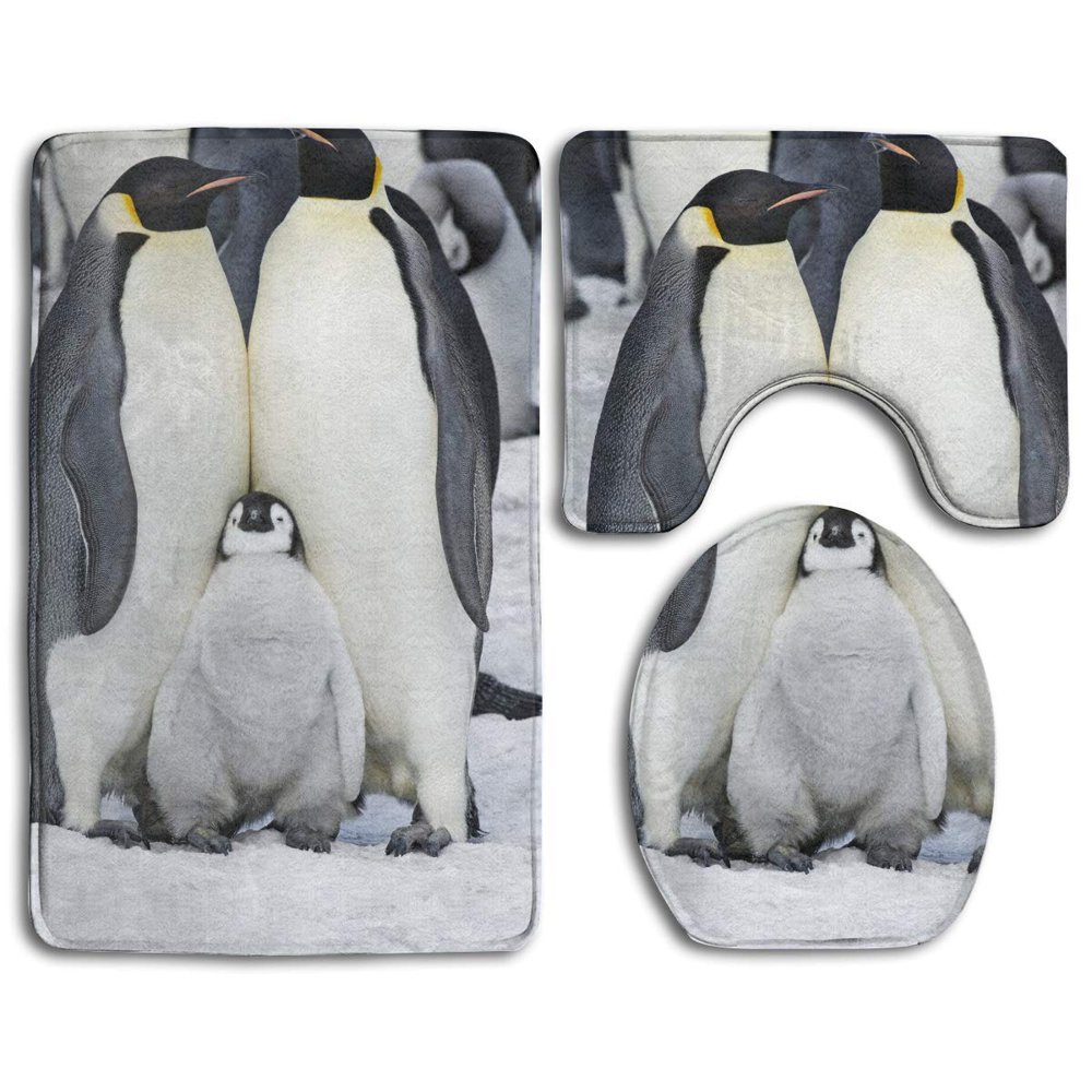 CHAPLLE Pudgy Penguin Family 3 Piece Bathroom Rugs Set Bath Rug Contour ...