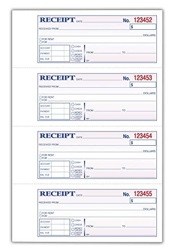 TOPS Money Receipt Book, 2-Part, Carbonless, 2-3/4 x 7-1/8 Inches, 4 ...