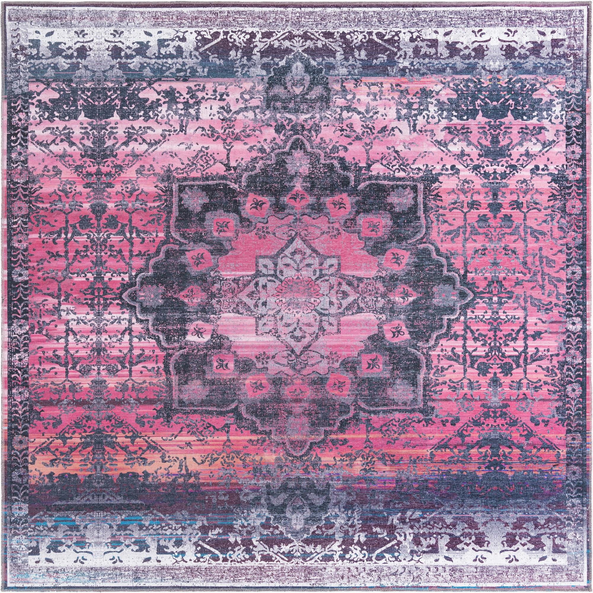 Rugs.com Francesca Collection Washable Rug – 8 Ft Square Antique Rose ...