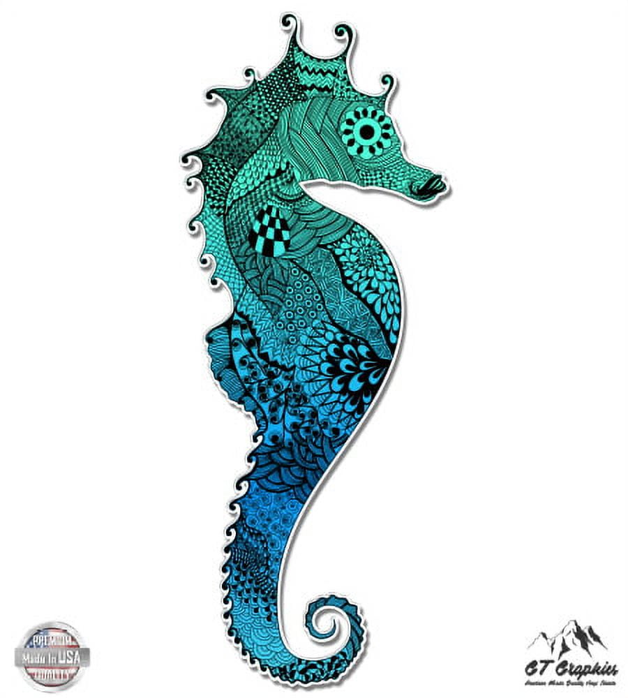 Seahorse Colorful Aquamarine - 8" Vinyl Sticker - For Car Laptop I-Pad ...