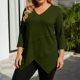 Craaazy Womens Plus Size 3/4 Sleeve V Neck Tunic Tops Casual Solid ...