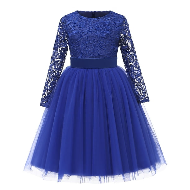 Flower Girl Dress Long Sleeves Lace Top Tulle Skirt Girls Lace Party