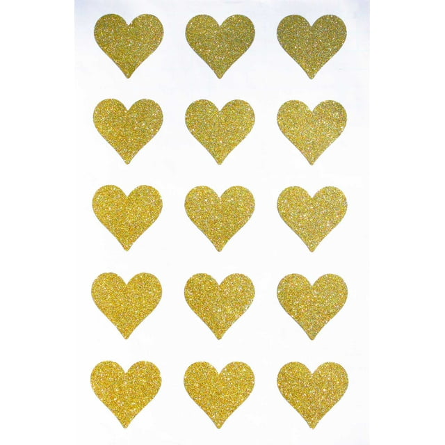 Gold heart stickers labels with glitter finish perfect for party favor ...