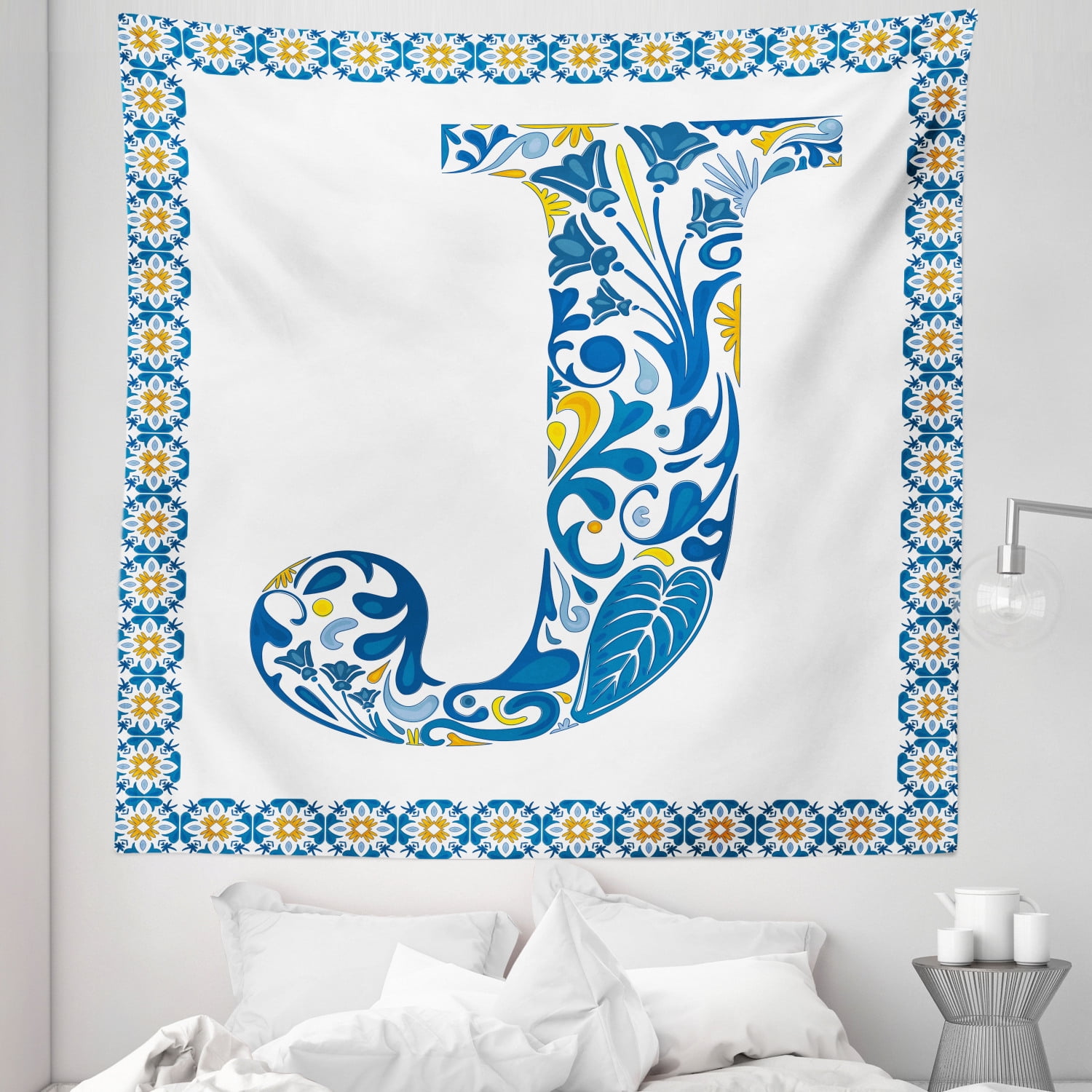 Letter J Tapestry, Illustration of Capital Letter J in Flower Pattern ...
