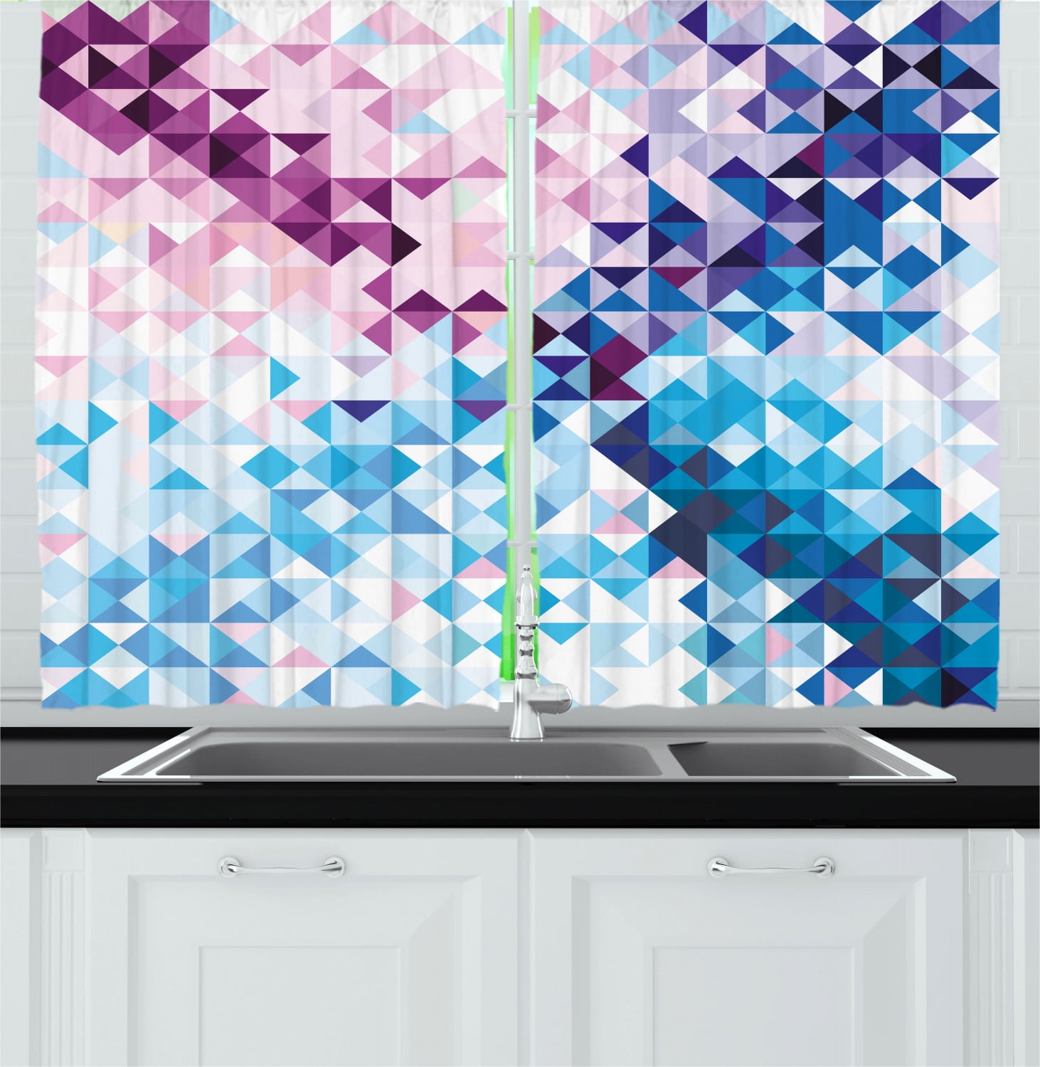 Digital Curtains 2 Panels Set, Abstract Mosaic Digital Ombre ...