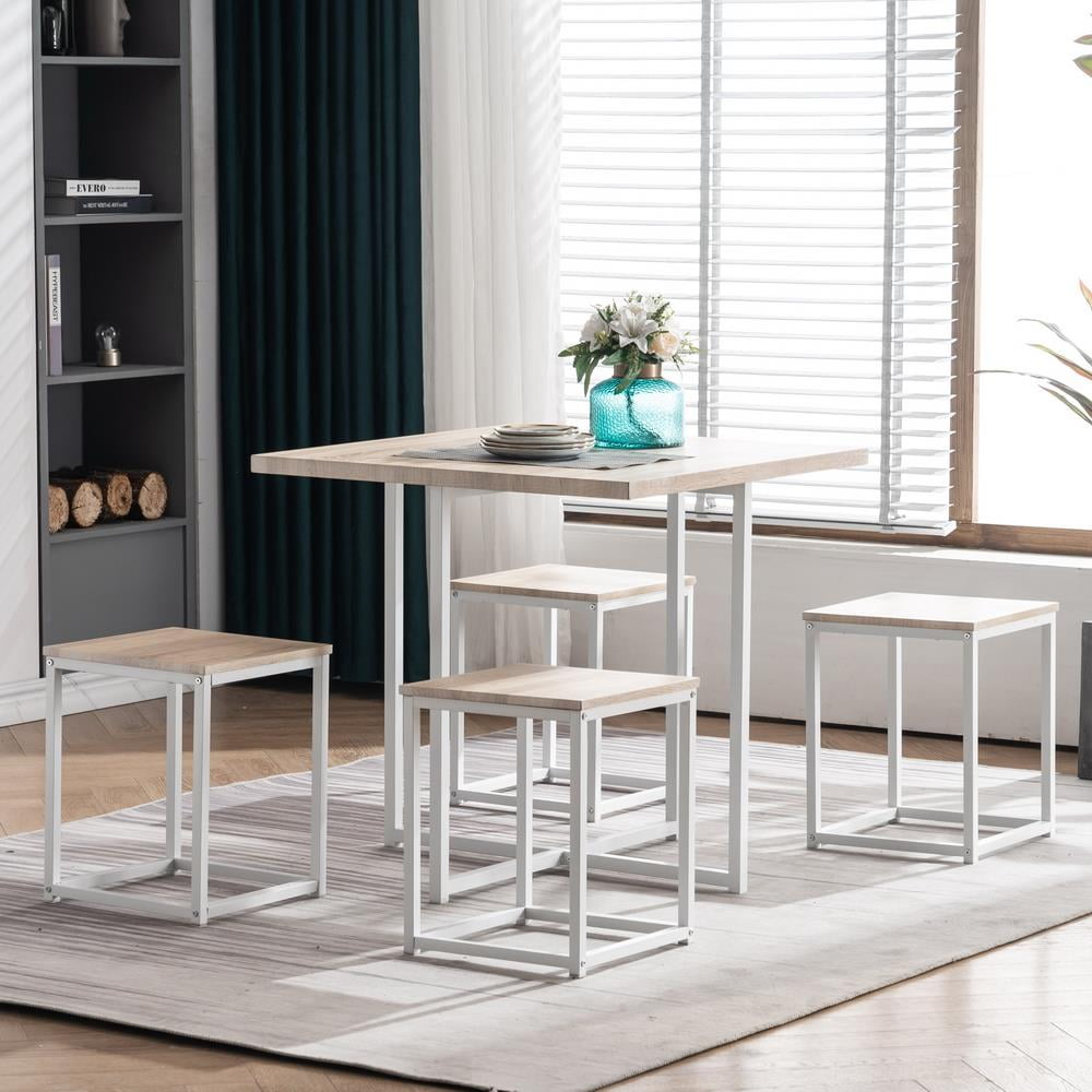 Ktaxon Dining Table Set, Square Table Set with 4 Chairs, Metal Frame ...