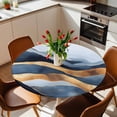 Abstract Graffiti Round Fitted Tablecloth Blue Gold Stripe Water ...