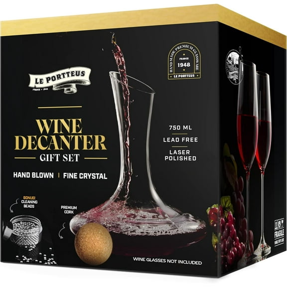Crystal Wine Decanter with Aerator Pourer - Premium Hand-blown Lead ...