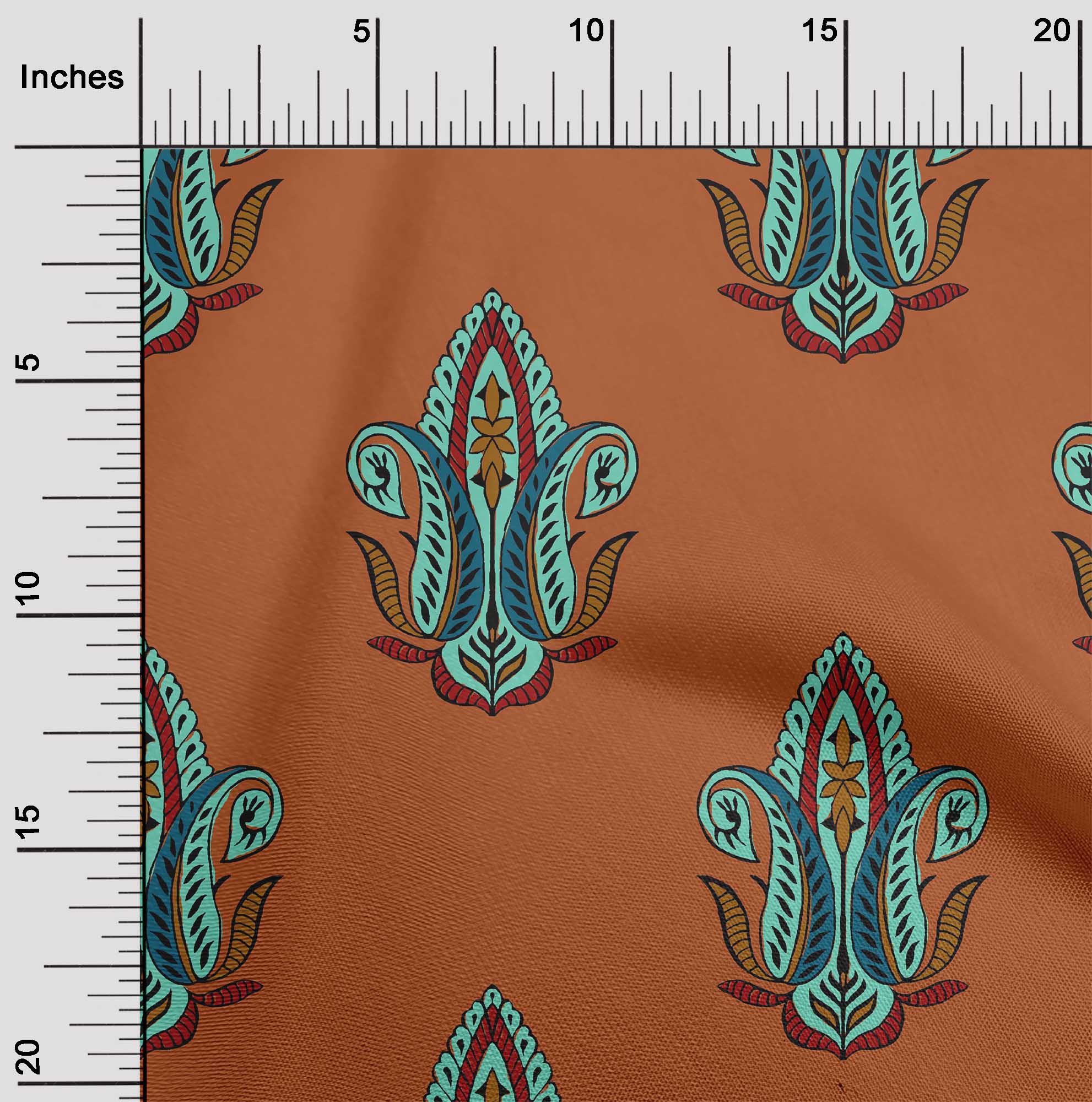 oneOone Viscose Chiffon Rust Brown Fabric Leaves & Paisley Block Sewing ...
