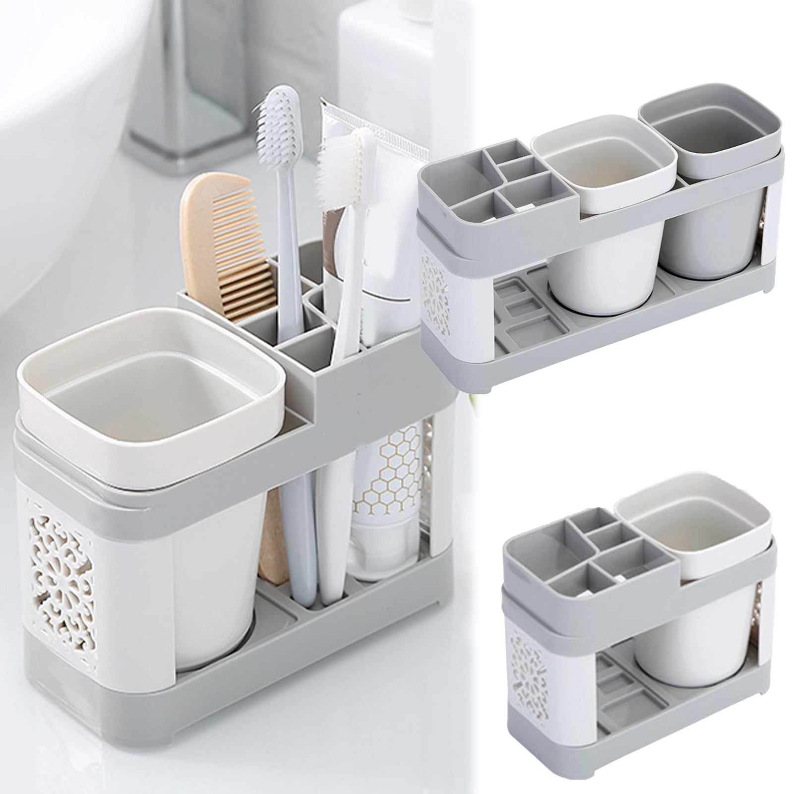 Walbest Mouthwash Cup & Toothbrush Holder Set, Creative Family Couple ...