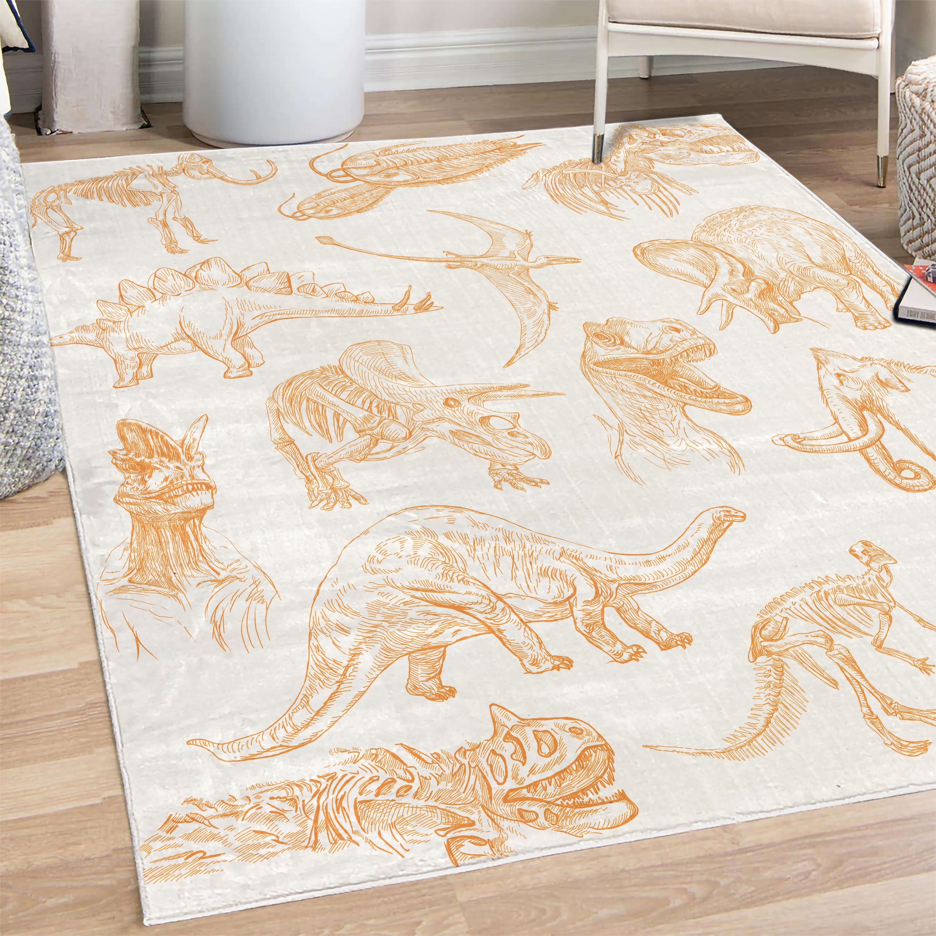 Jurassic Decorative Rug, Arrangement of Various Dinosaurs Illustrations ...