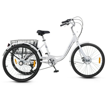 26" Adult Tricycle 7 Speed 3 Wheel Dual Chain Bike with Basket & 7 ...