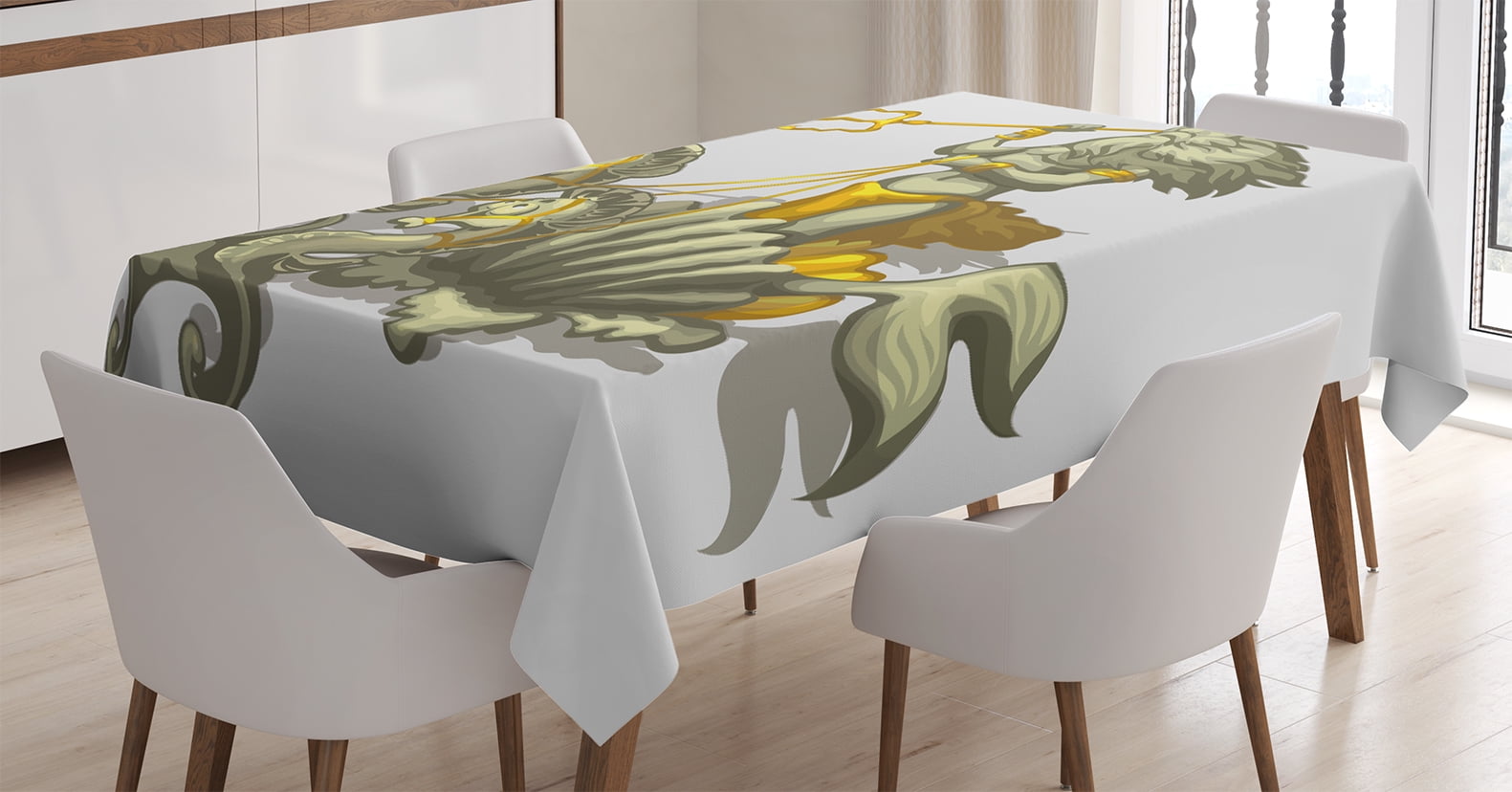 Animal Decor Tablecloth, Old Mythologic Character Triton in Shell with ...