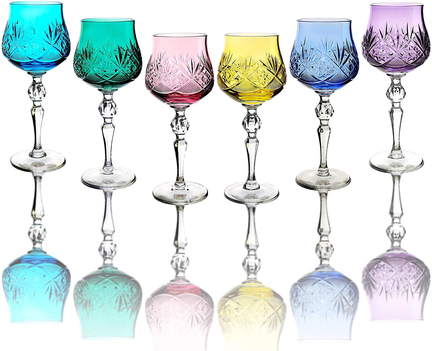 Neman TM7841 MC 8 Oz Handmade Crystal Cut Wine Glasses Multi Colored neman-tm7841-mc-8-oz-handmade-crystal-cut-wine-glasses-multi-colored