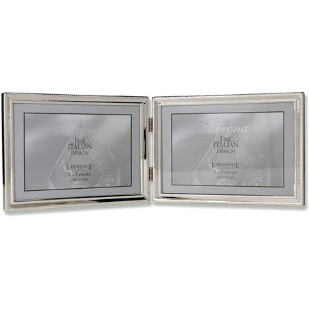 MHT Antique Pewter 5x7 Hinged Double Picture Frame, Bead Border Design ...