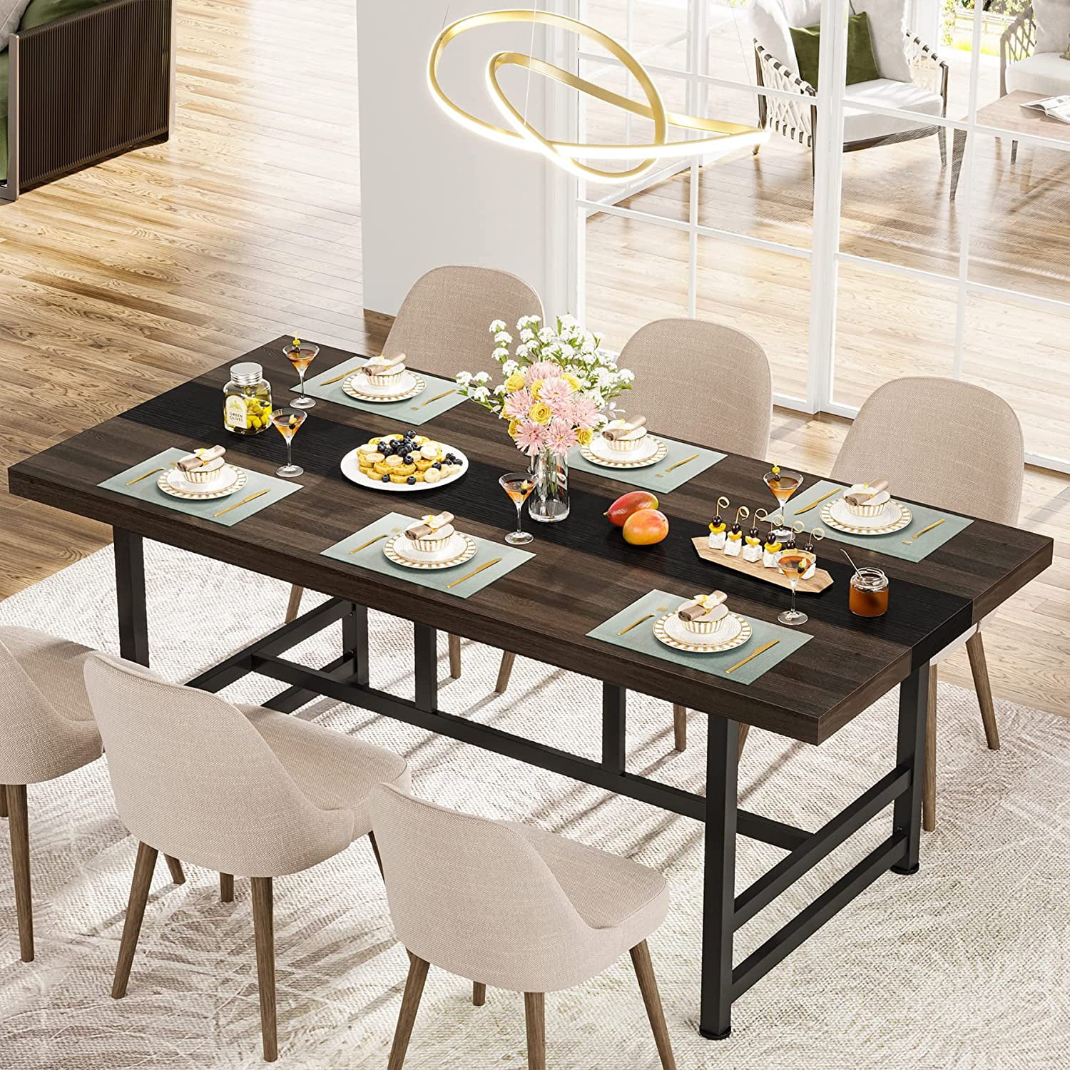 Tribesigns Dining Table for 6 People, Modern Wood Farmhouse Kitchen ...