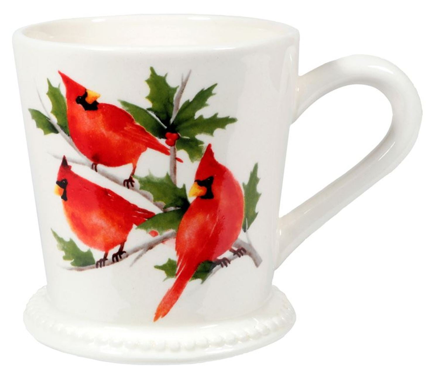 Red Cardinals on Holly Branch White Footed Coffee Tea Mug 14 Ounces ...
