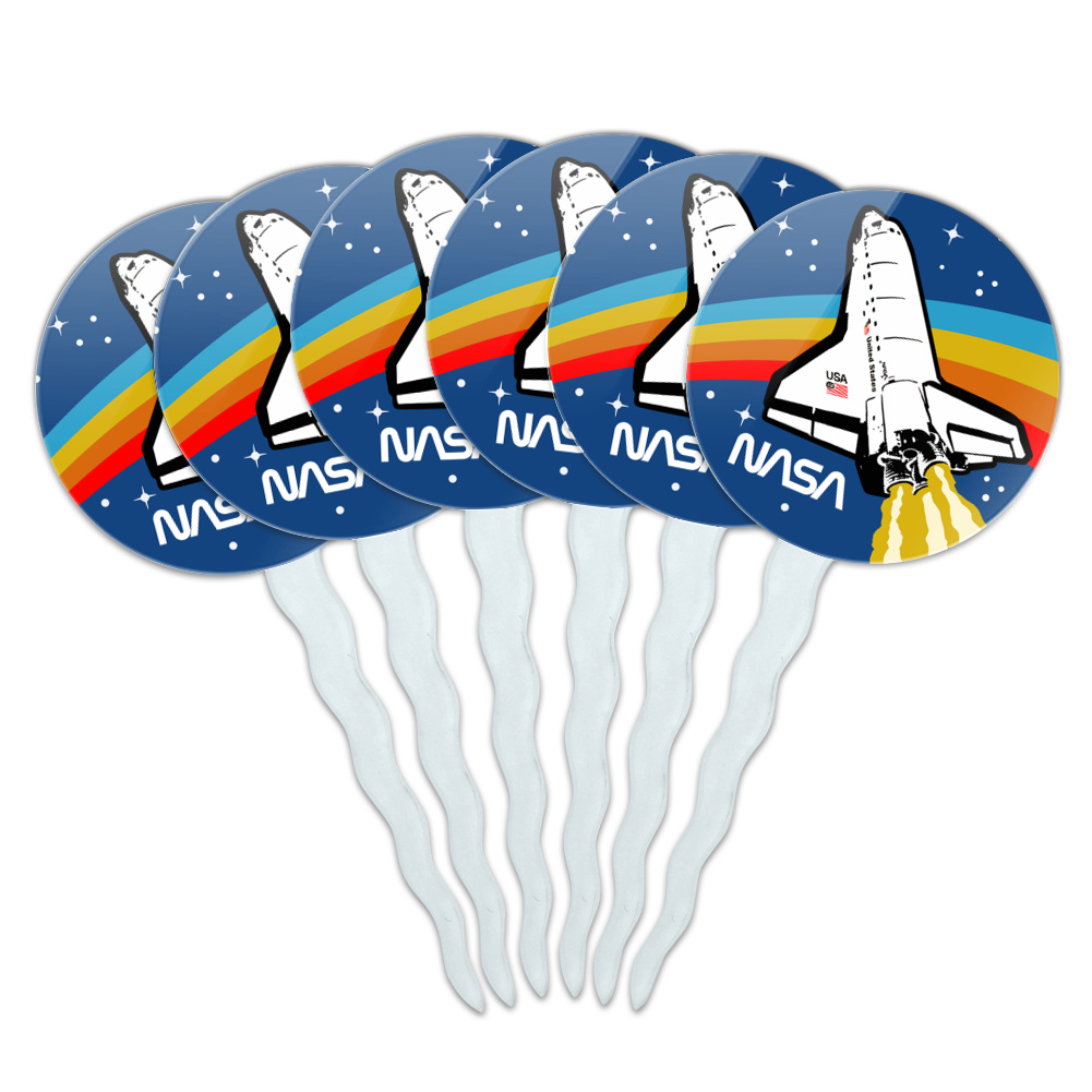 NASA Logo Over Space Shuttle with Rainbow Cupcake Picks Toppers ...