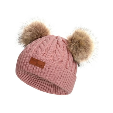 Kids Pom Pom Hat Fleece Girls Winter Beanie Hat Kids Beanie Hat, Pink ...