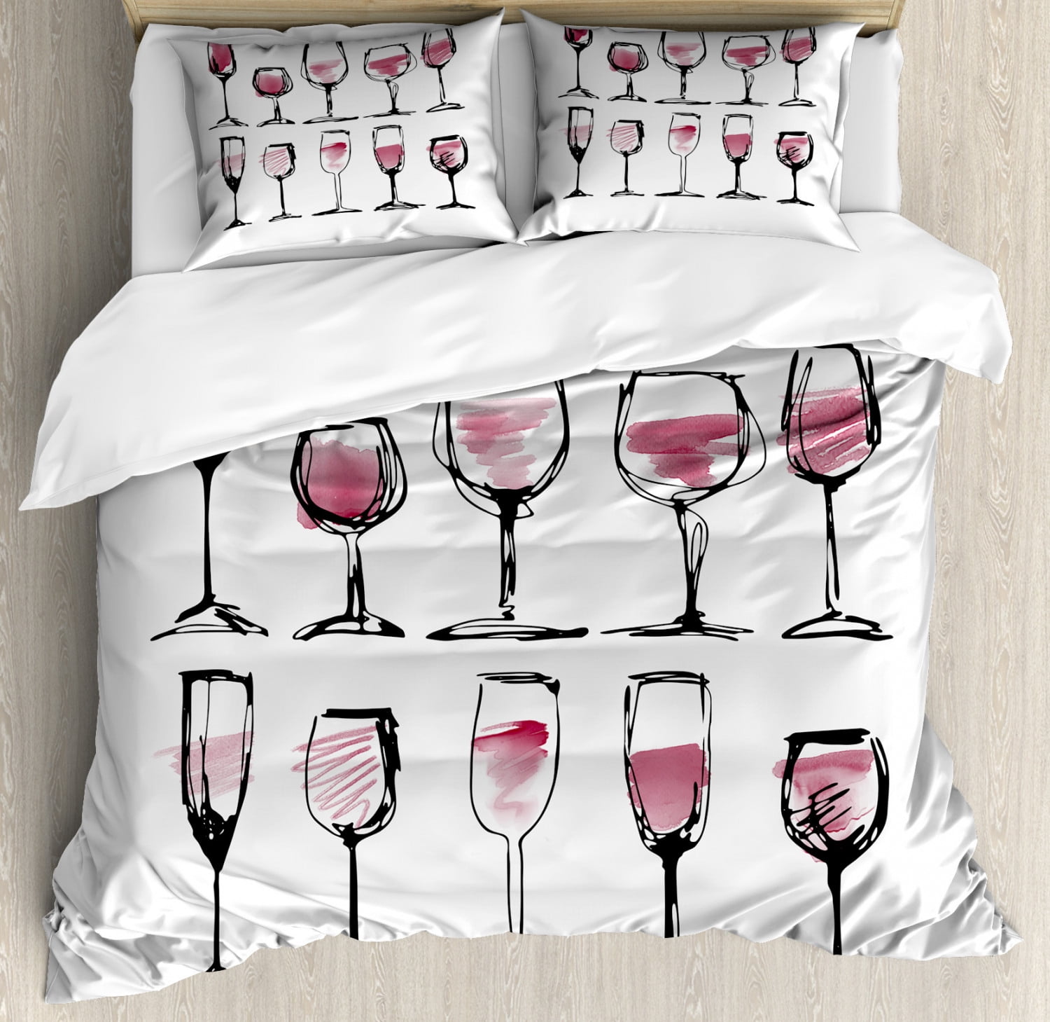 Alcohol Duvet Cover Set Queen Size, Watercolor Sketch Style Alcohol ...