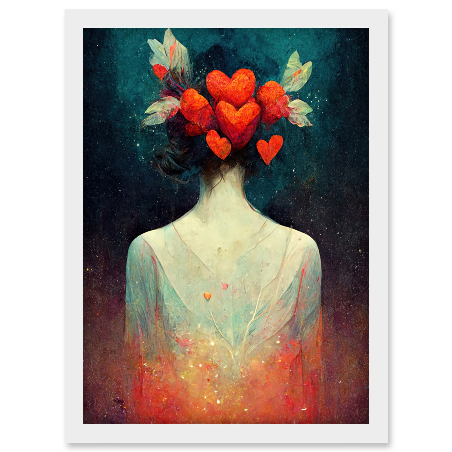 Romantic Abstract Love Heart Hair Floral Artwork Framed Wall Art Print ...