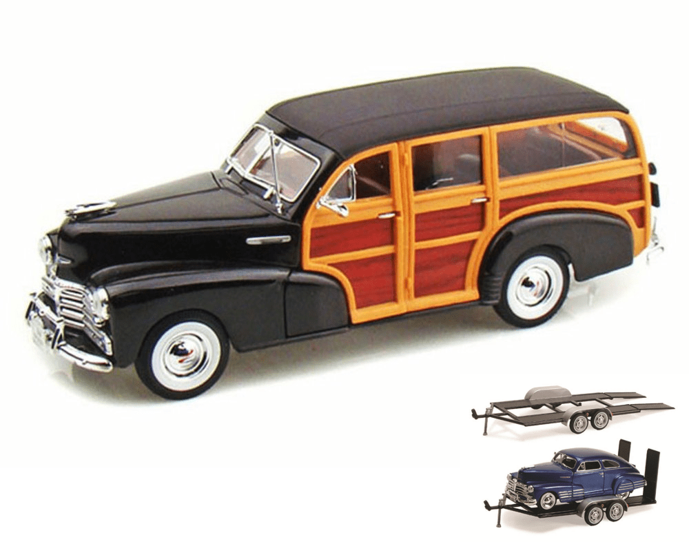 Diecast Car & Trailer Package - 1948 Chevy Fleetmaster, Black - Welly ...
