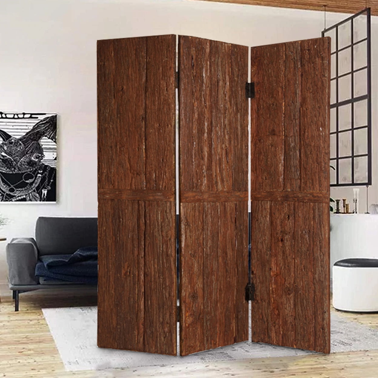 Wooden Foldable 3 Panel Room Divider with Plank Style, Small, Brown ...
