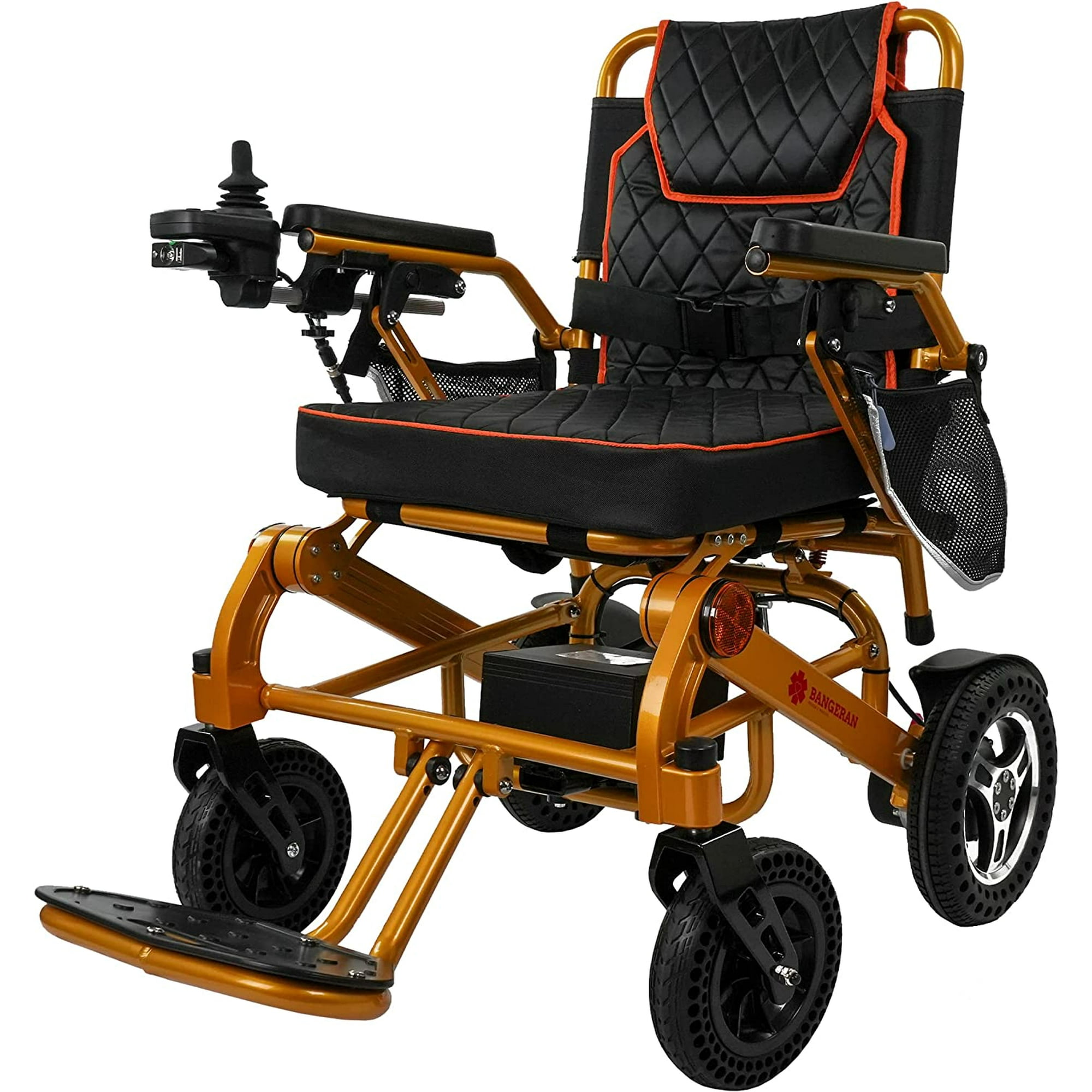 Bangeran Pegasus Lightweight Compact Electric Wheelchair Strong And Portable Wheelchair Flat Free Tires 265 Lbs Max Load Capacity Gold Gold