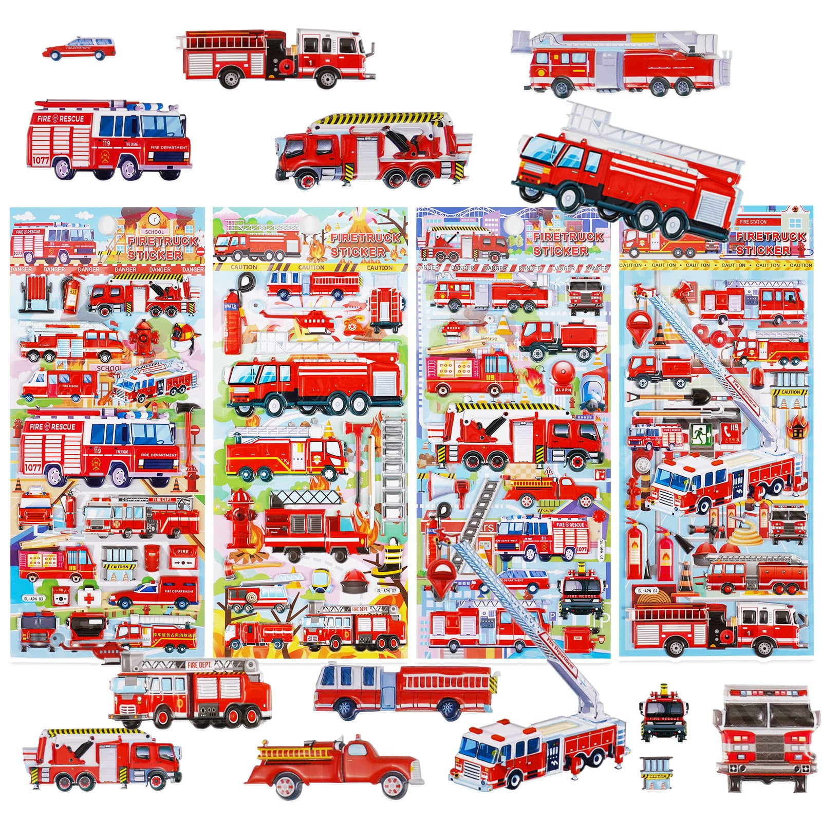 Fire Truck Stickers for Kids Toddlers,3D Puffy Fire Engine Stickers for ...