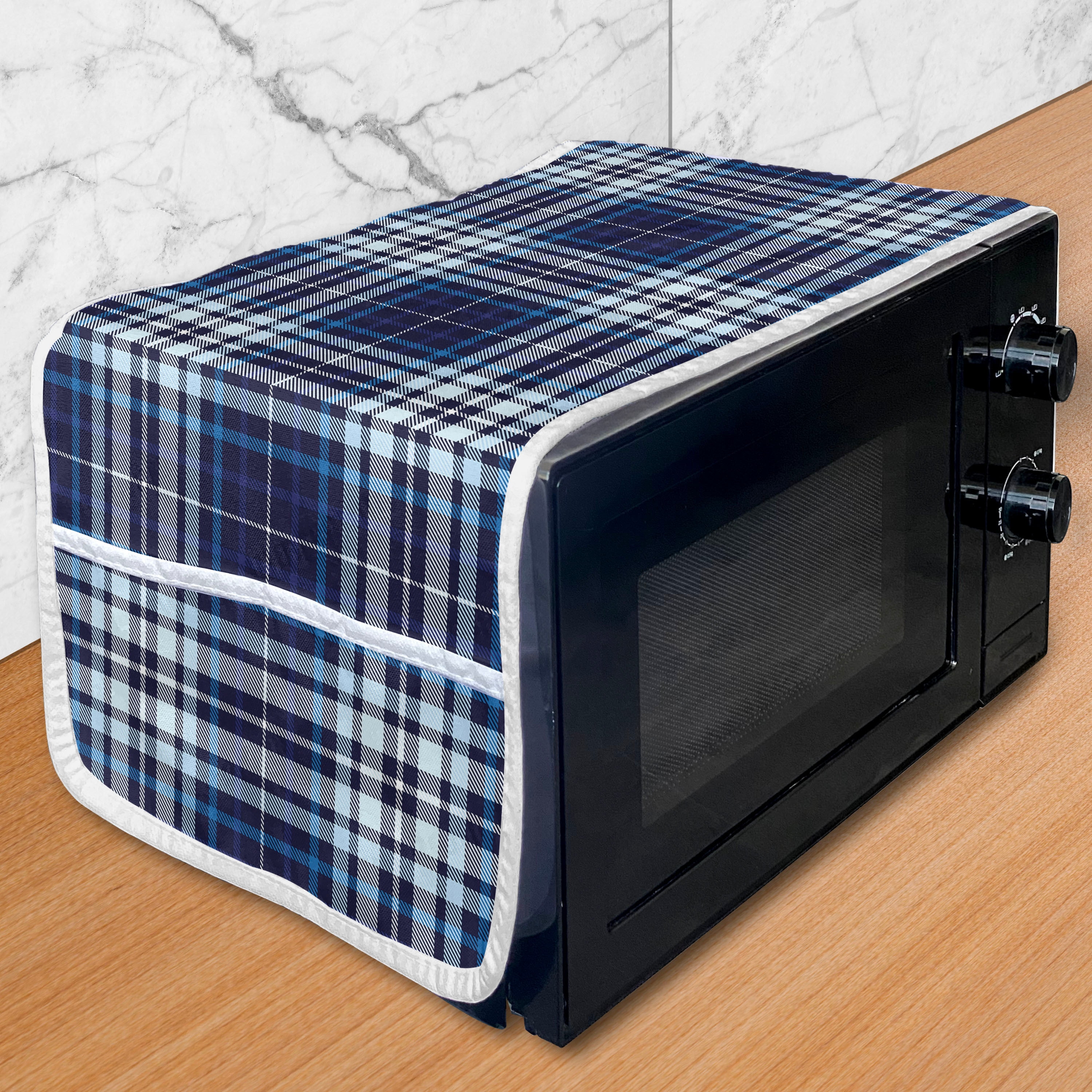 Navy Plaid Microwave Oven Cover, Abstract Lines Overlapped Geometric ...