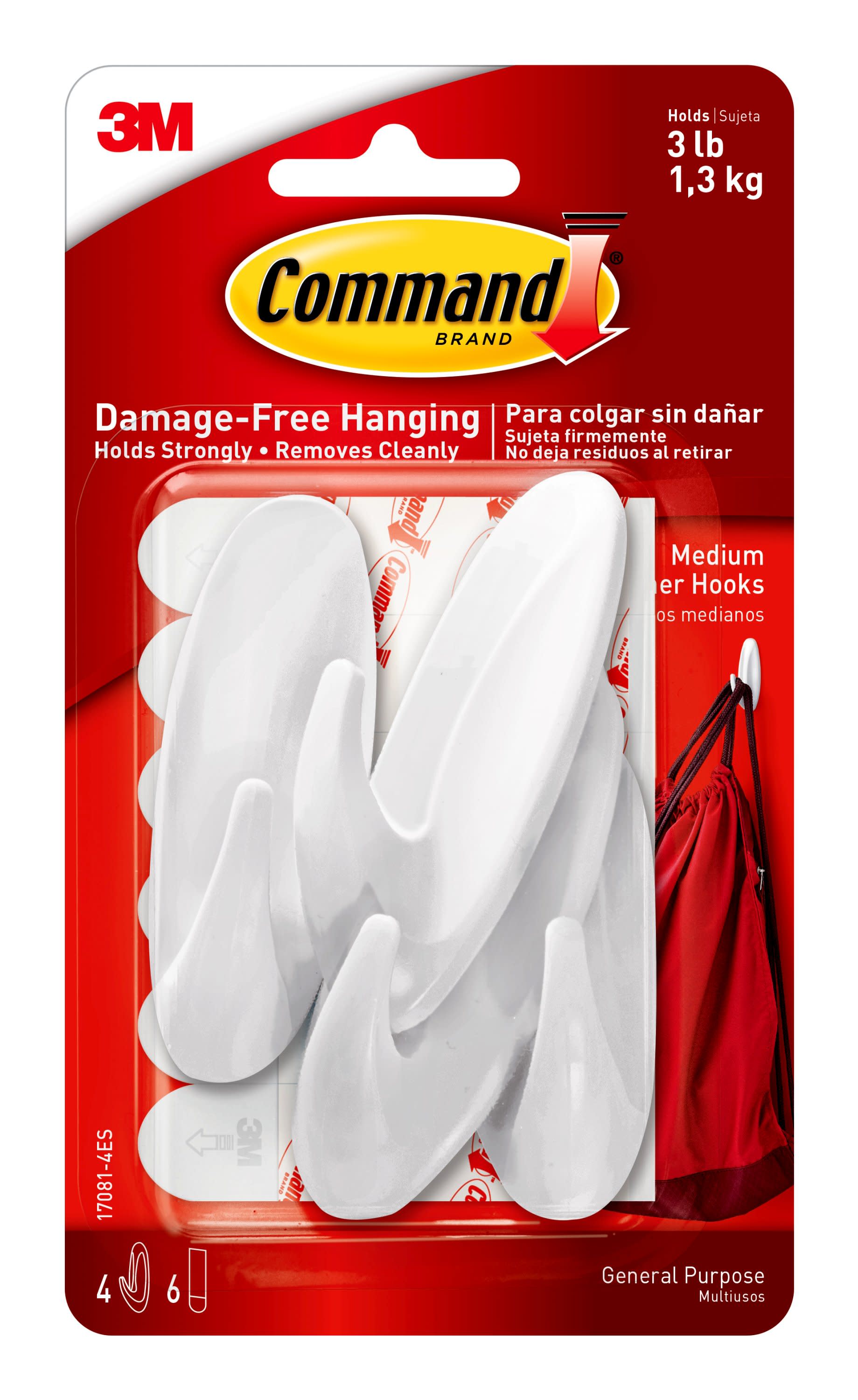 Command Designer Hooks, White, Medium, 4 Hooks, 6 Strips/Pack - Walmart.com