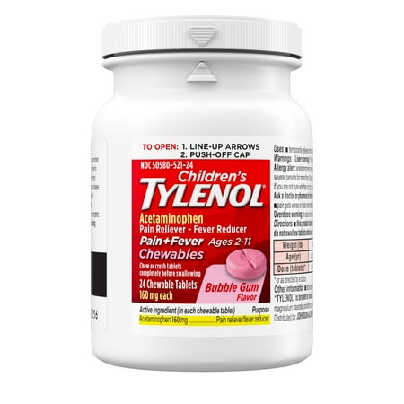 Children's Tylenol Chewables, 160 mg Acetaminophen, Bubble Gum, 24 ct ...