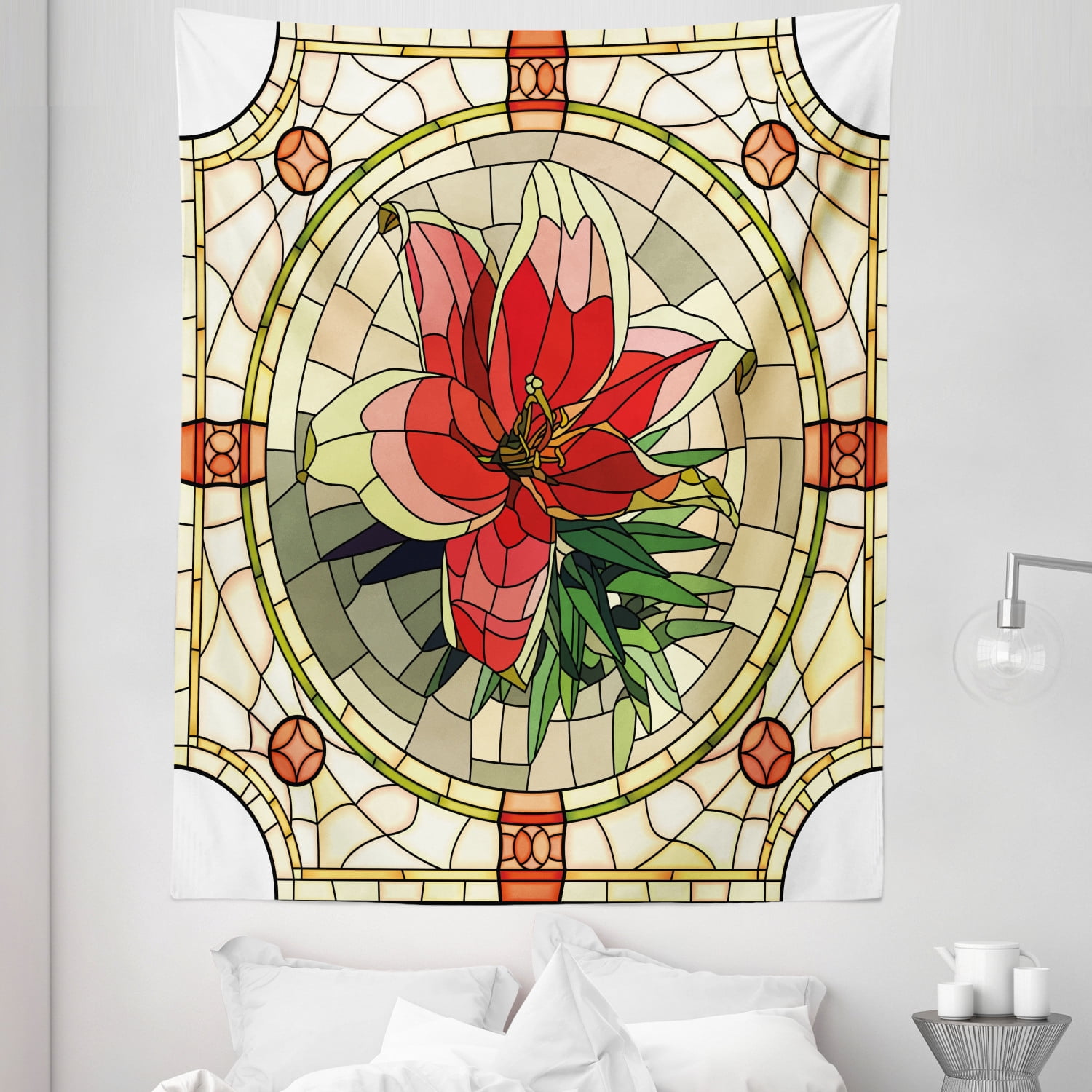 Colorful Tapestry, Vector Antique Glass Image Flower Lily Like Design ...