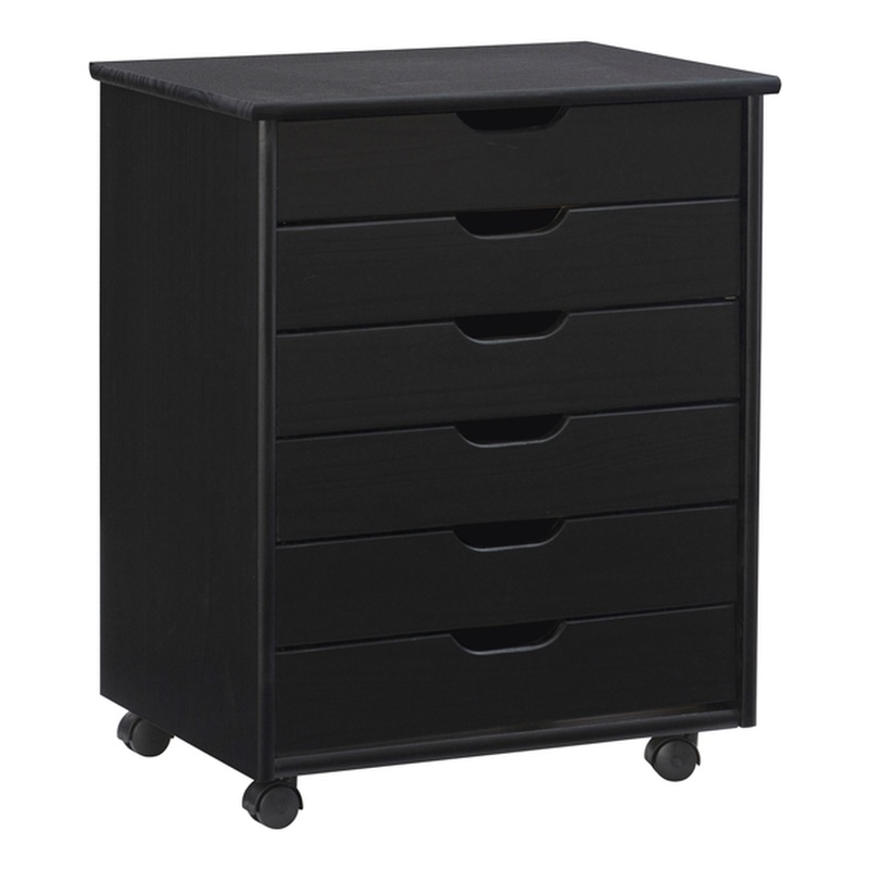 Linon Callie Black Six Drawer Wood Rolling Storage Cart in Black ...
