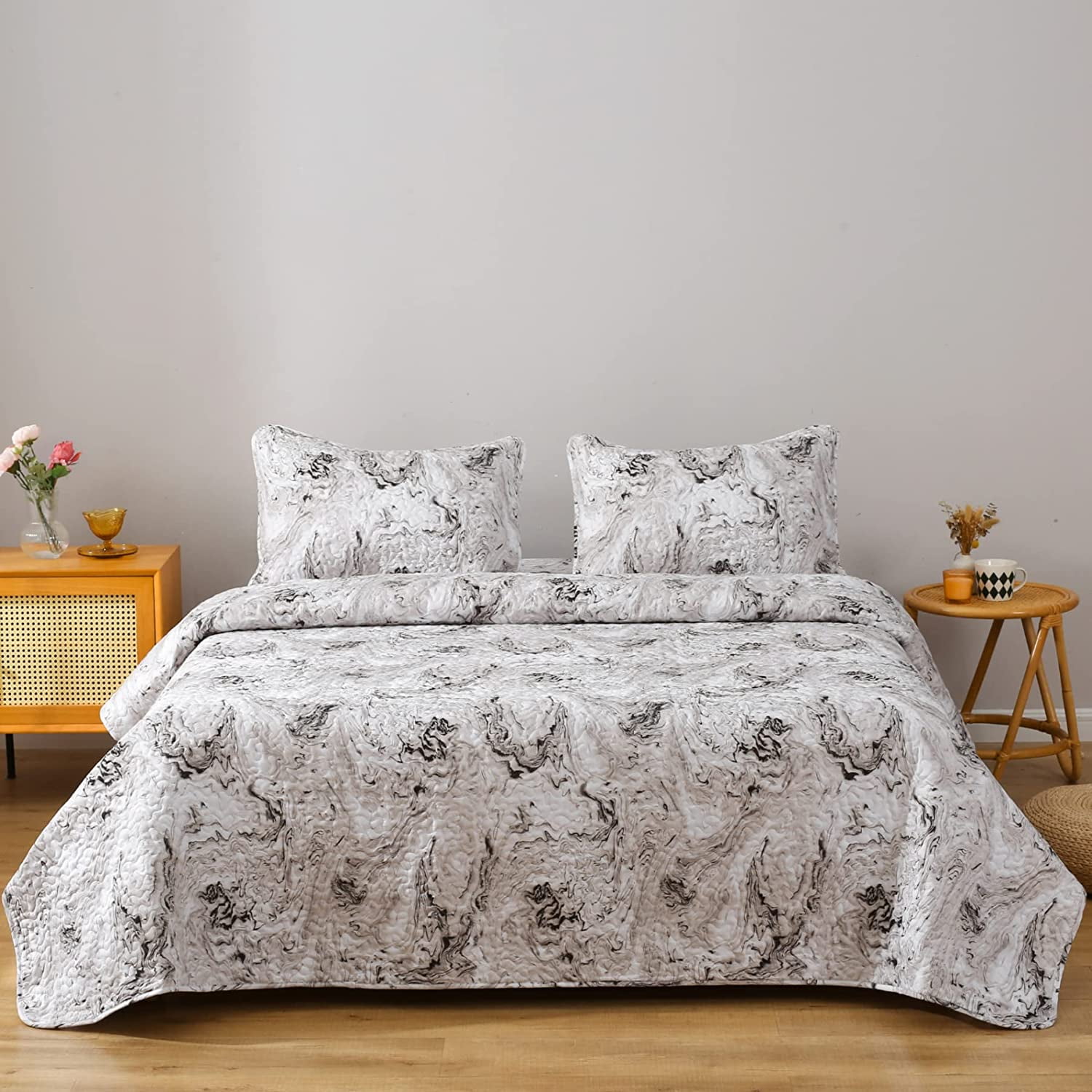 Marble Bedspread, Granite Surface Pattern Quilt Set with Natural ...