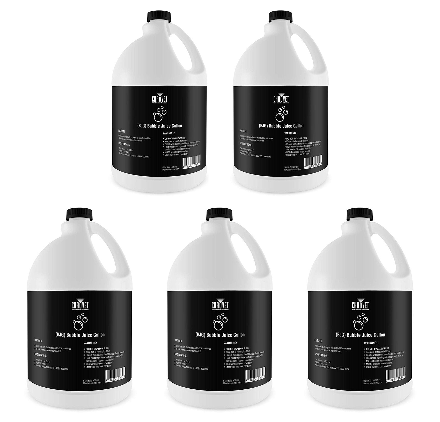 (5) Chauvet DJ BJG Gallons Bubble Fluid Juice 4 Hurricane Bubble Haze ...