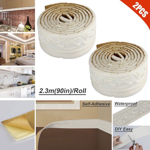 2pcs 90'' 3D Self-Adhesive Foam Wallpaper Border, TSV Flexible Foam ...
