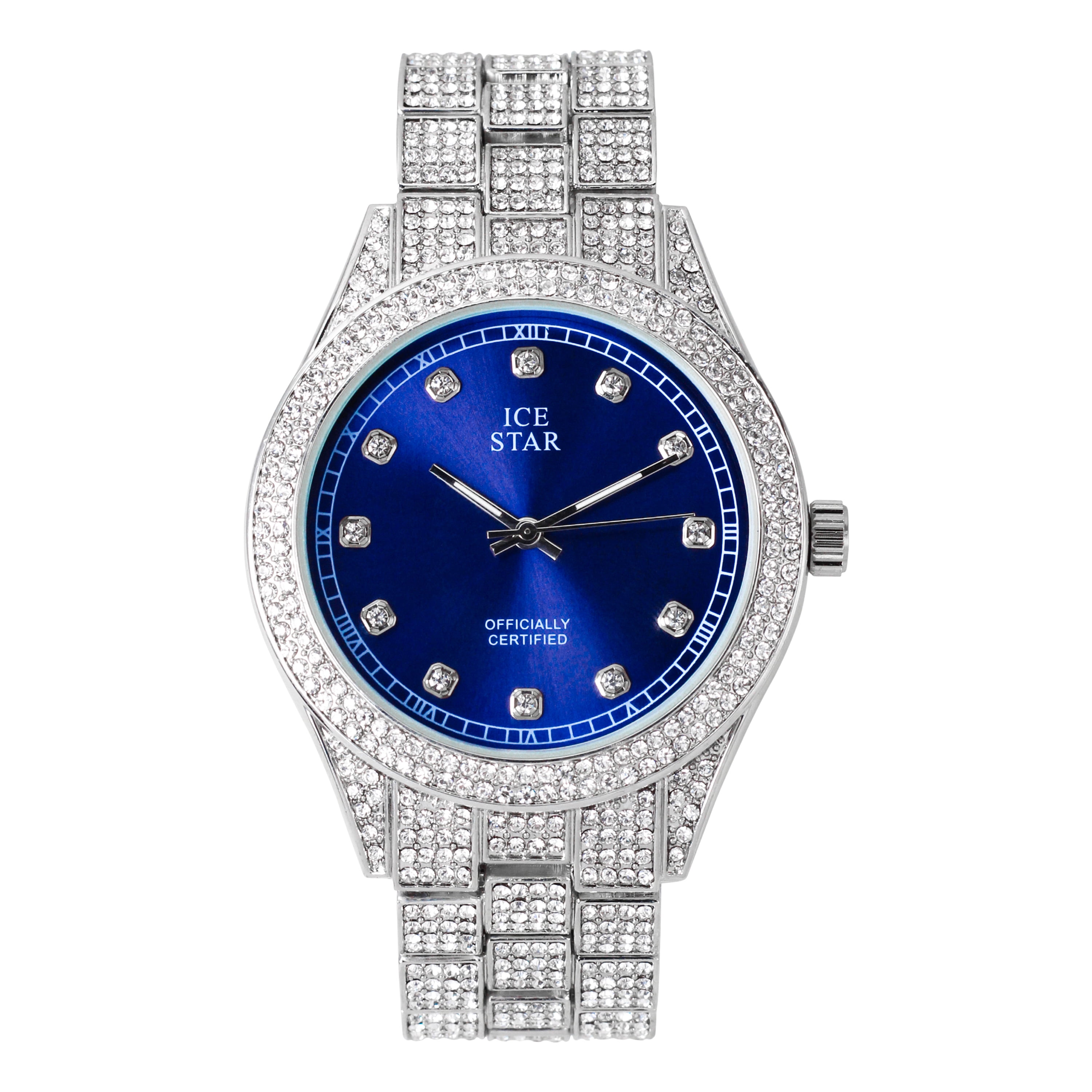 Buy Mens Iced Diamond Watch with Simulated Diamonds - Custom Roman Dial ...