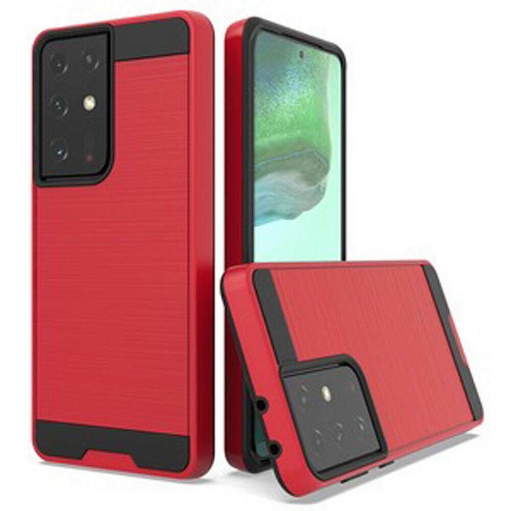 Kaleidio Case For Samsung Galaxy S21 Ultra 5G (6.8") [Brushed Metal Texture] Hybrid 2-Piece ...