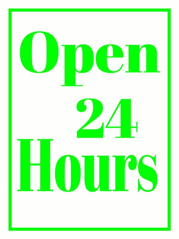 "Open 24 Hours" Store Display Paper Signs; 18"w x 24"h - 6 Pack ...