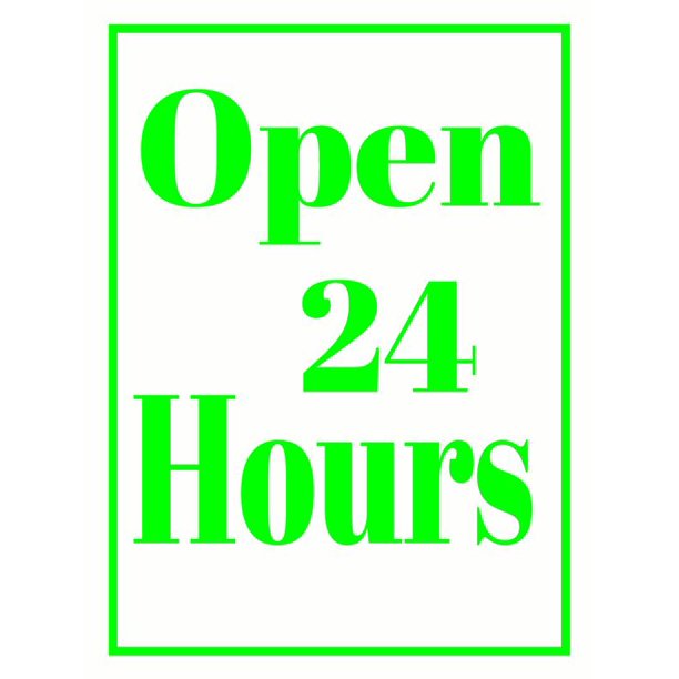 "Open 24 Hours" Store Display Paper Signs; 18"w x 24"h - 6 Pack ...