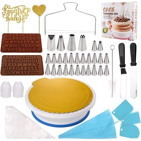 100 Pieces Cake Decorating Tools with 11 Inch Cake Stand Turnatable ...