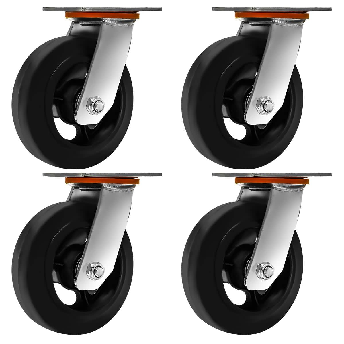 FactorDuty 6" Heavy Duty Caster Set of 4 Swivel Top Plate Rim Wheel ...