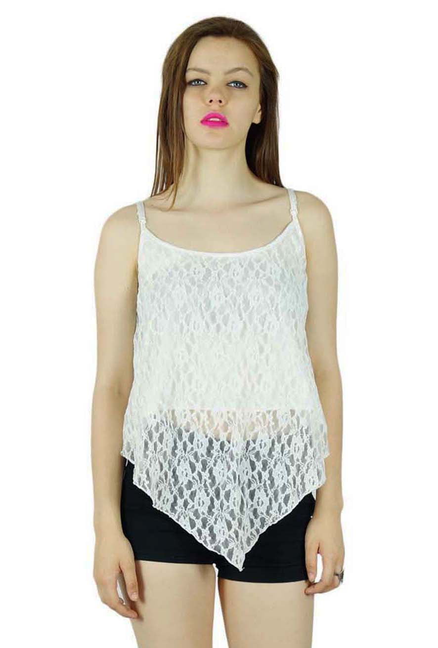 Bimba Women Speghatti Strap custom Crop Top Net, Holiday Clothing White ...
