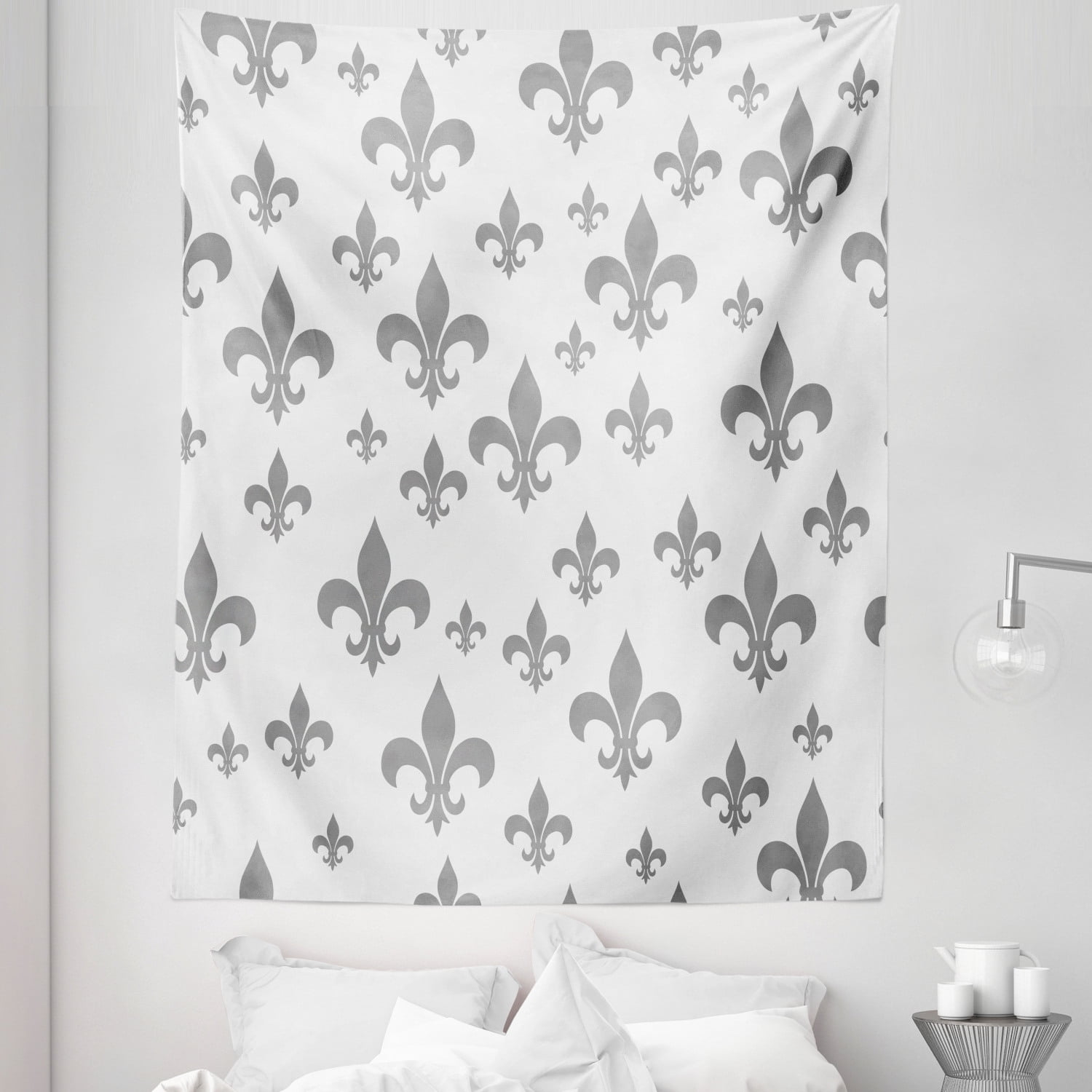 Grey Tapestry, Lily Pattern Classic Retro Royal Vintage European Iris ...