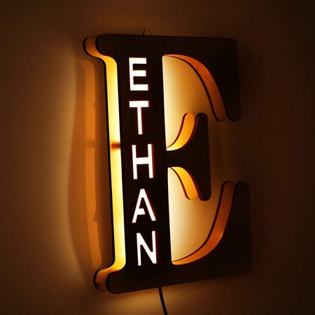 Personalized LED Night Light Initial Letter Light Custom Wooden ...