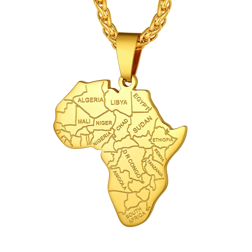 African Necklace Men Gold Plated African Continent Costume Jewelry Gold ...