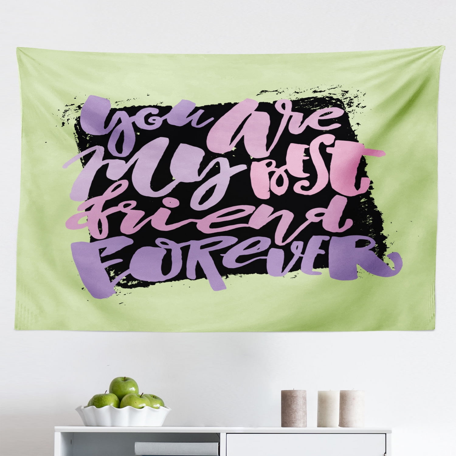 Best Friend Tapestry, Life is Better with Friends Cursive Lettering Art ...