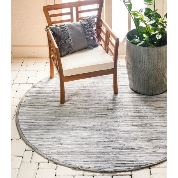 Rugs.com Chindi Cotton Collection Rug – 3 Ft Round Gray Flatweave Rug ...
